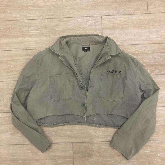 Obey | Jackets & Coats | Obey Olive Green Rose Tattoo Print Logo ...